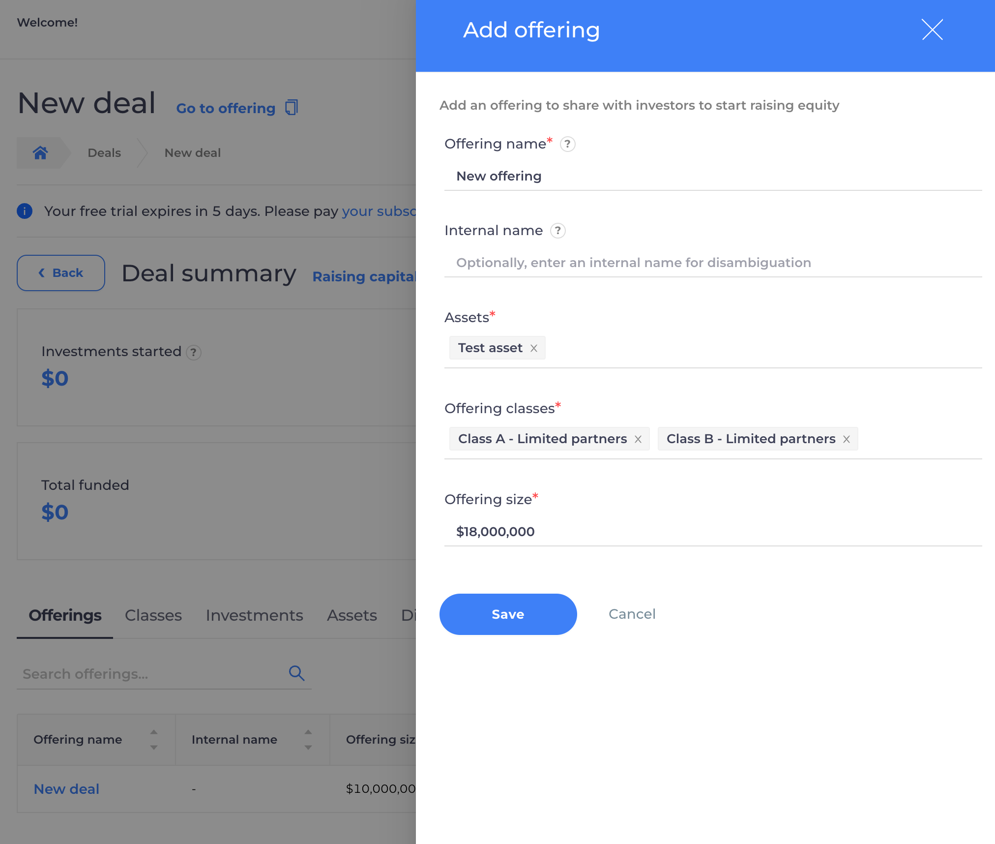Offerings: How to create a new offering – Cash Flow Portal