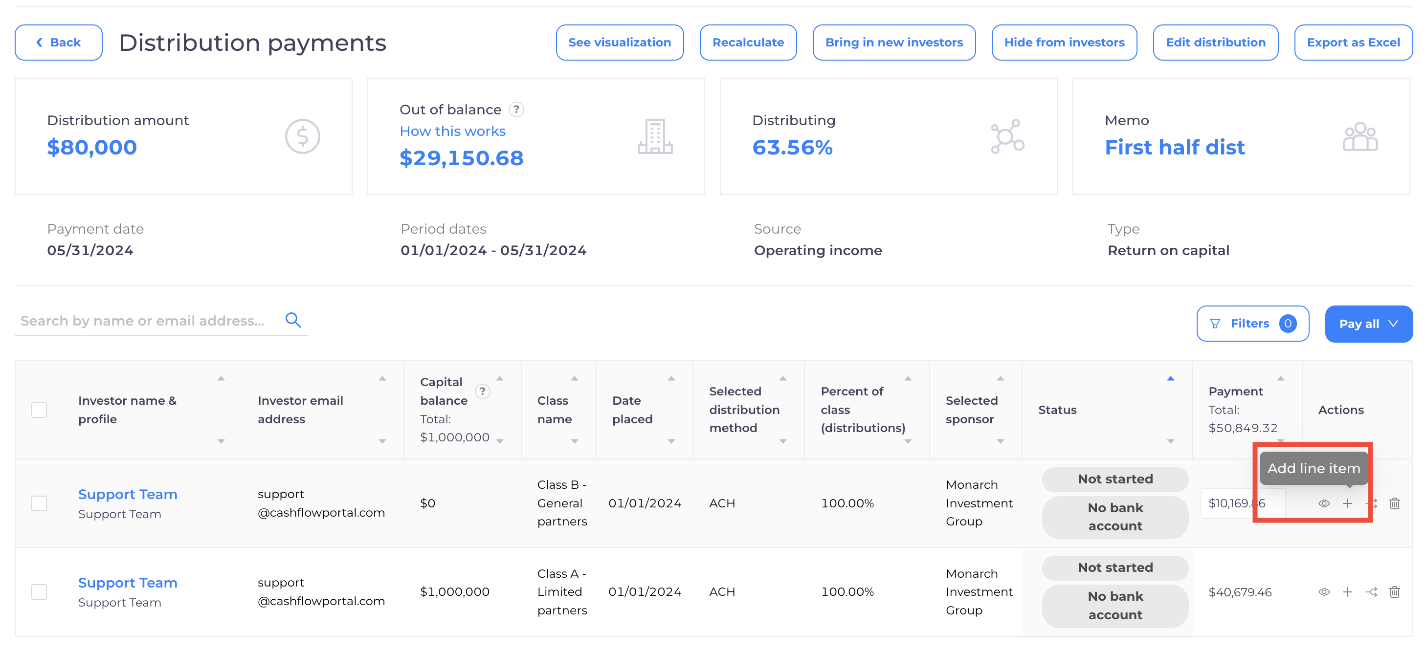 Distributions: Line items – Cash Flow Portal